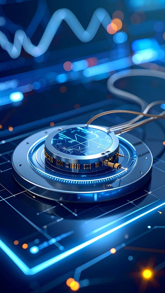 High-tech Device with Circuit Pattern, Wires, and Data Graph in Blue ...