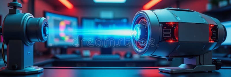 High-tech Device Emitting Laser Beam in a Modern Workspace Filled with ...