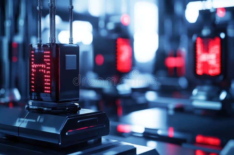 High-tech Devices in a Modern Laboratory with Glowing Red Indicators ...