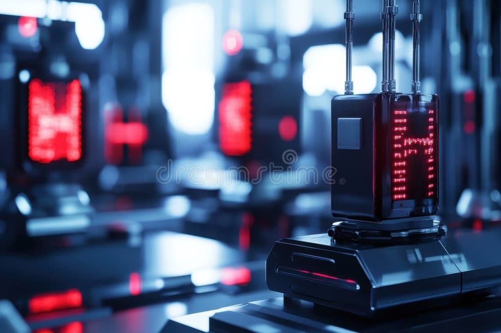 High-tech Devices in a Modern Laboratory with Glowing Red Indicators ...