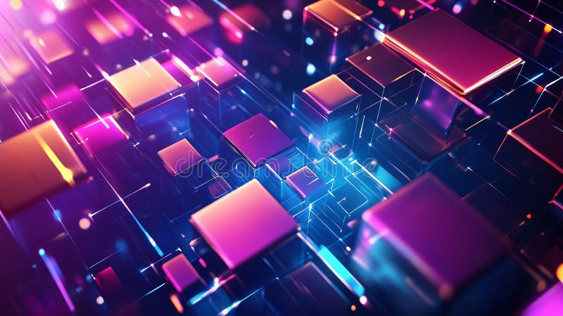 High Tech Digital Artwork Featuring Vibrant Squares and Smooth Lines ...