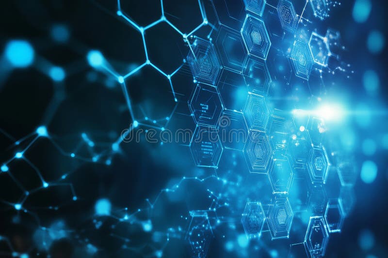 A High-tech Digital Background Featuring Hexagonal Grids, Pulsating Blue Lights, and a ...
