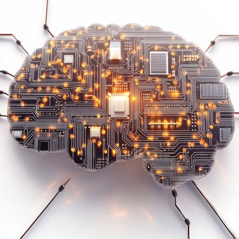 High Tech Digital Brain Made of Circuits and Glowing Connections ...