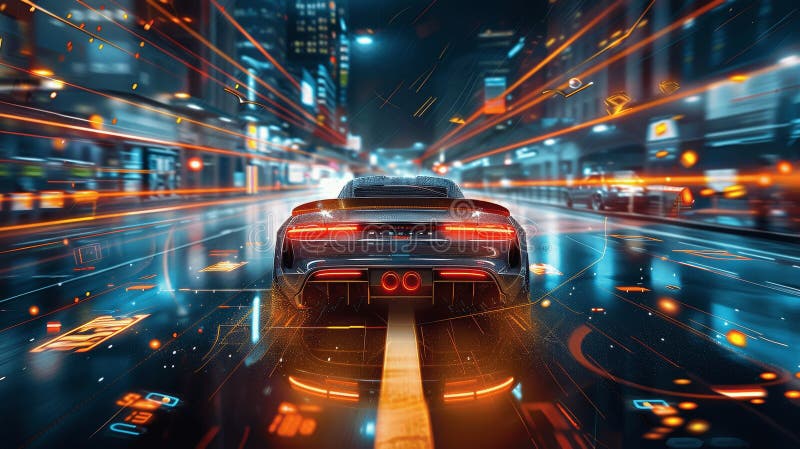 High-Tech Digital Car Racing Game Interface with Holographic Elements ...