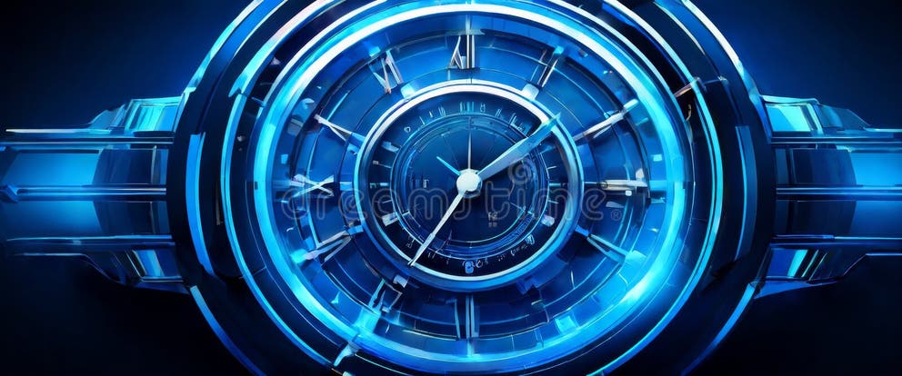 High-tech Digital Clock with Glowing Blue Interface Stock Illustration ...