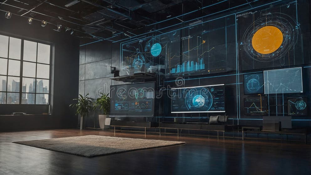 High-Tech Digital Command Center with Futuristic Displays Stock ...