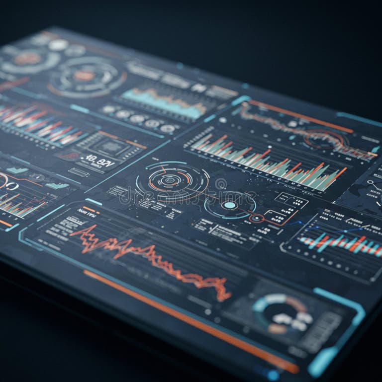 A High-tech Digital Dashboard Featuring Various Analytics and Data Visualizations. Stock ...
