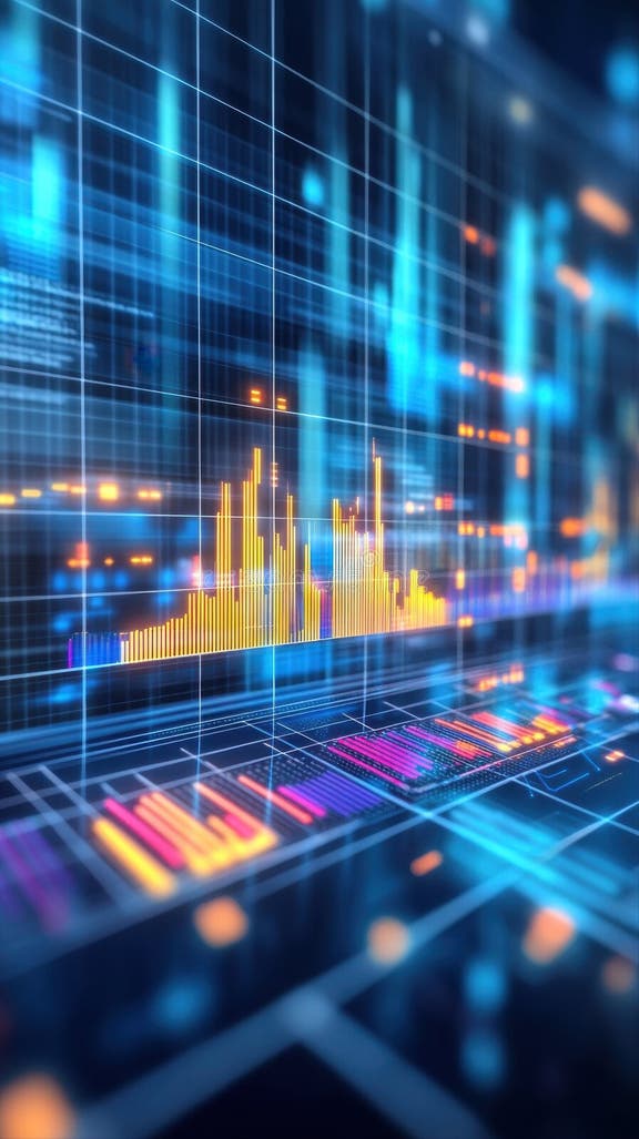 High Tech Digital Financial Data Analysis Visualization with Glowing ...