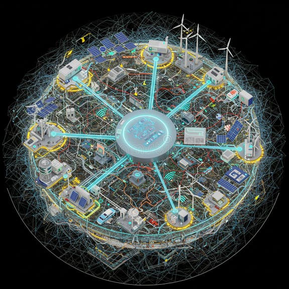 High-tech Digital Globe Featuring Interconnected Elements. Central Hub ...