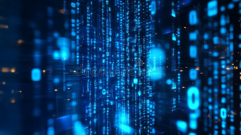 High-Tech Digital Graphic with Blue Coding and Network Symbols ...