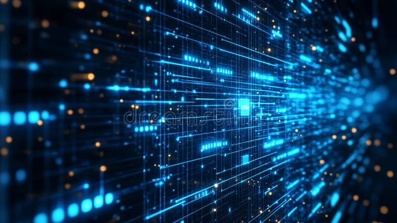 High-Tech Digital Graphic with Blue Coding and Network Symbols ...
