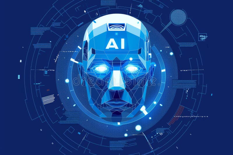 High-tech Digital Illustration of an Advanced AI Robot Head, Showcasing ...