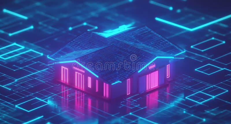 A High-tech Digital Image of a Connected Smart Home Setup. Stock Photo ...