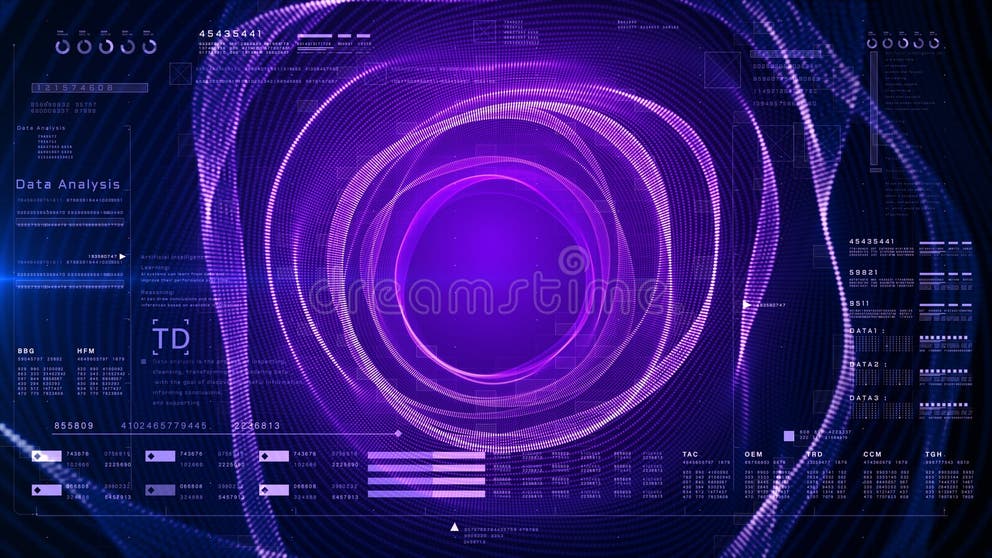 High-tech Digital Interface with Circular Purple Data Streams, AI Terms ...