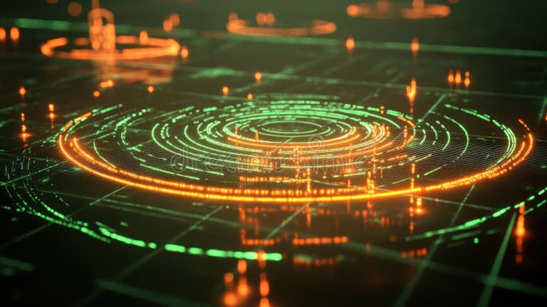 A High-tech Digital Interface Featuring Glowing Green and Orange ...