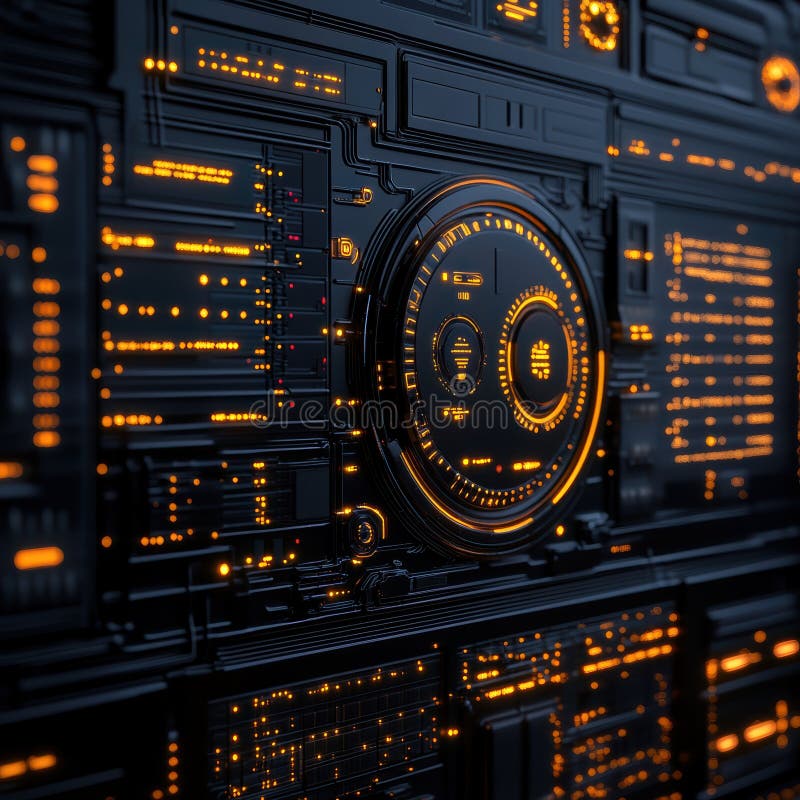A High-tech Digital Interface Featuring Glowing Orange Elements and ...