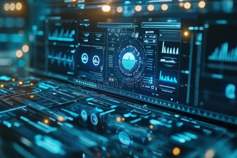 Advanced Digital Interface Displaying Data Analytics and Visualization in a Modern Tech ...