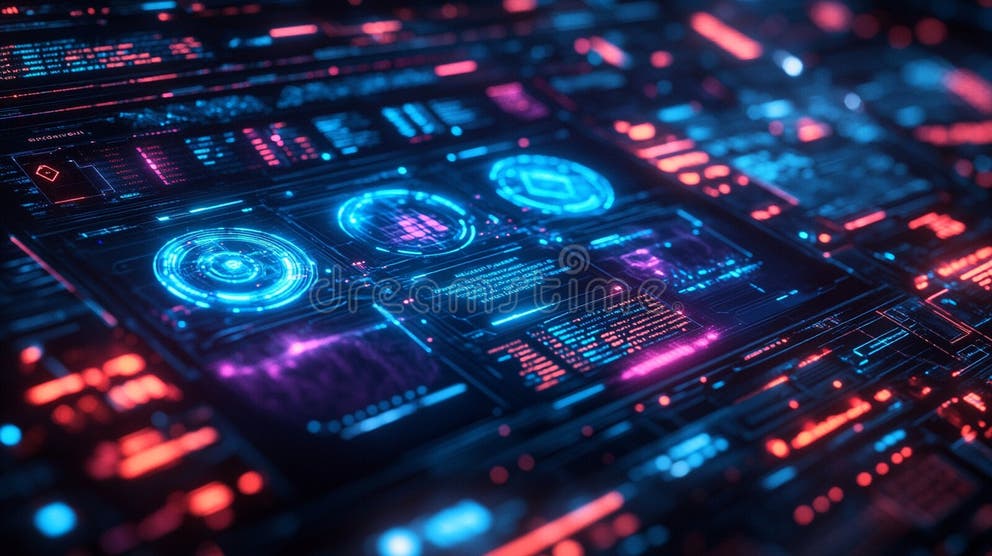 Futuristic Digital Interface Displaying Data and Analytics in Vibrant ...