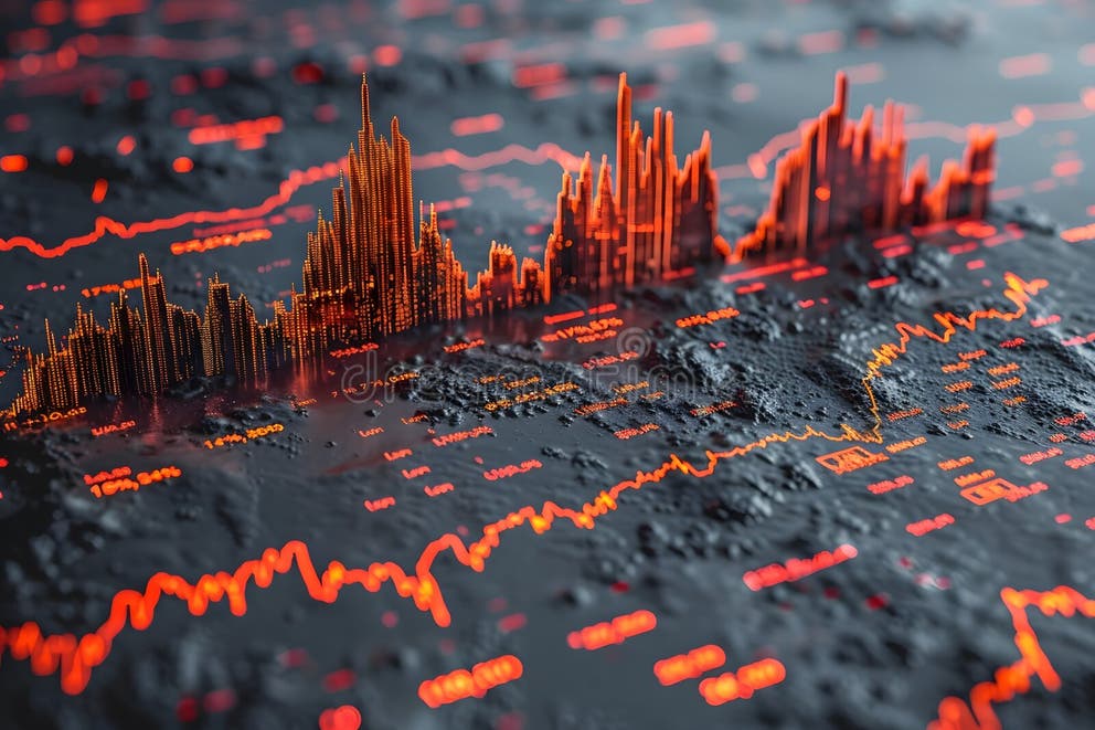 Futuristic Digital Financial Analysis with Red Graphs and Data ...