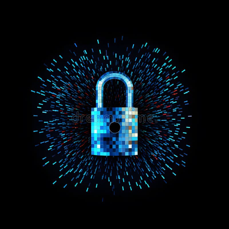 Digital Security Lock with Explosive Pixel Effect on Black Background ...