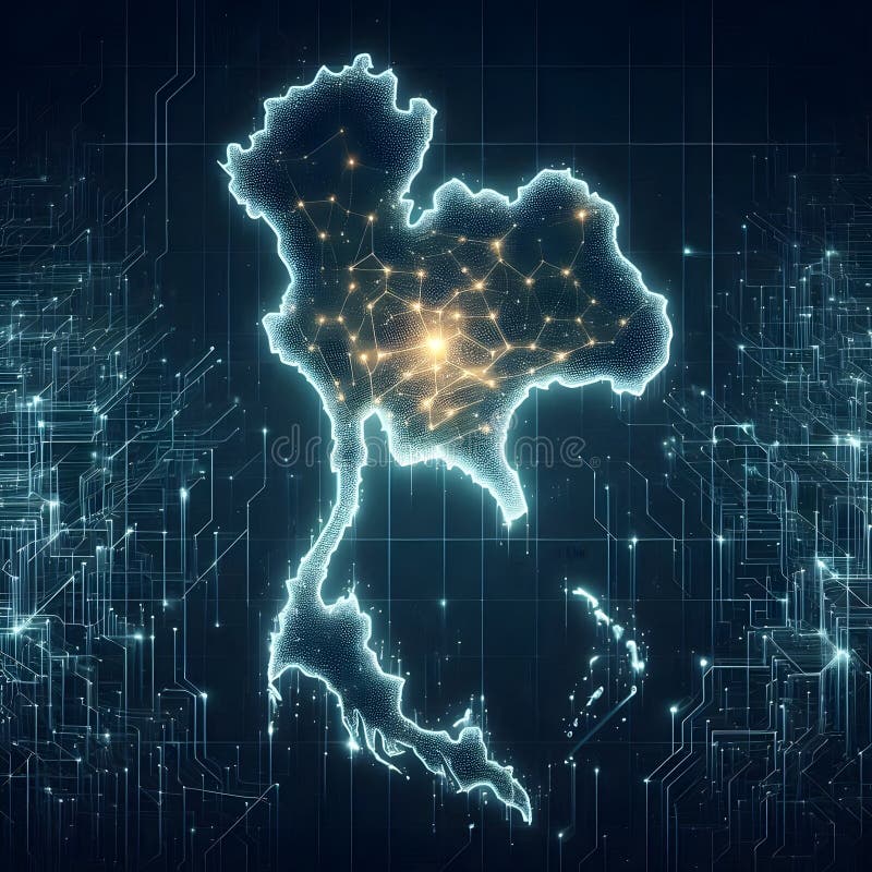 Futuristic Digital Thailand Map with Glowing Network Connections Stock ...