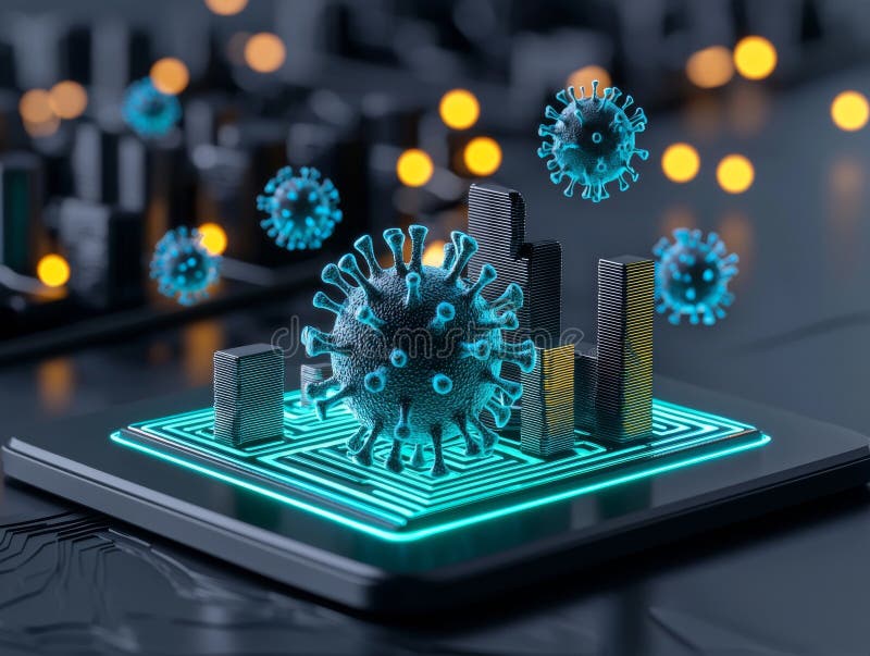 A High-tech Digital Network Infected by a Virus, with Luminous Data ...