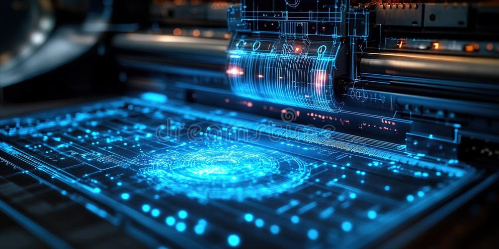 High-tech Digital Printing Process with Blue Holographic Design in a ...