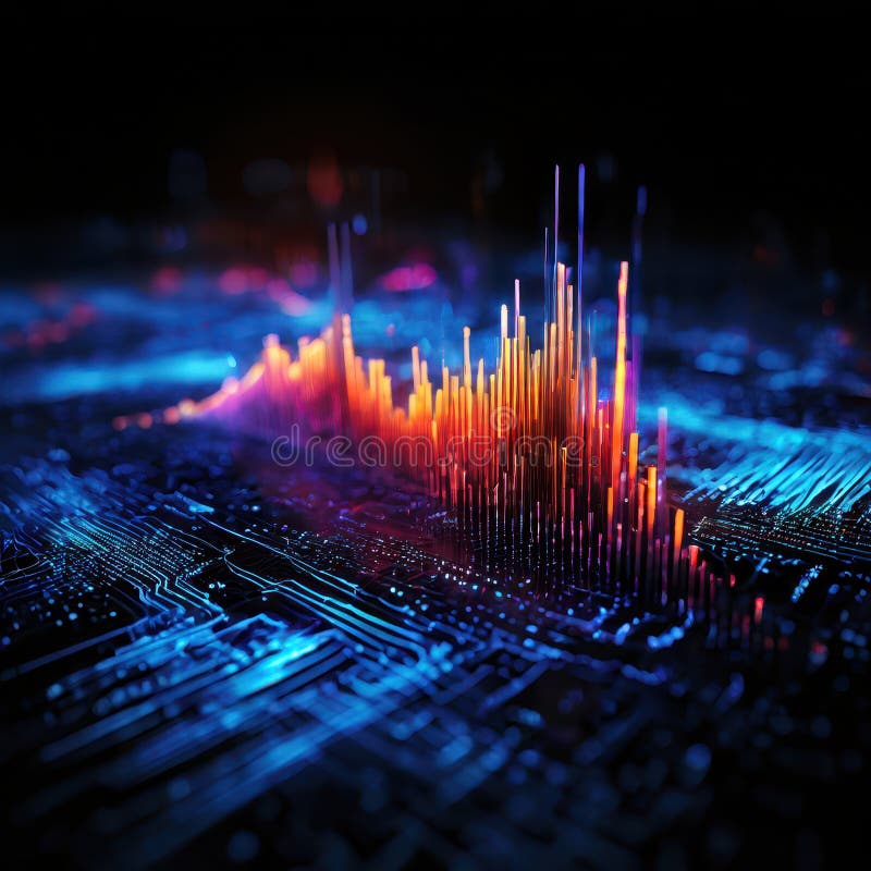 Digital Data Visualization with Glowing Futuristic Bars Stock Photo ...
