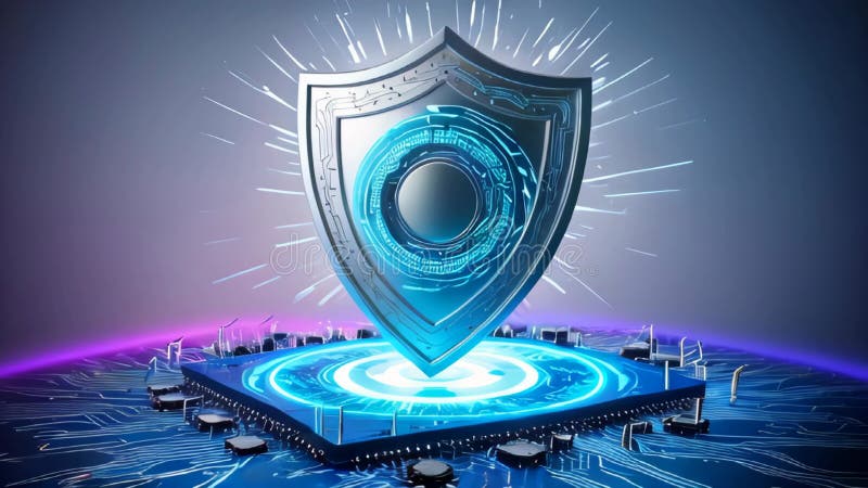 A High-tech Digital Shield Glowing in Blue, Symbolizing Cybersecurity ...