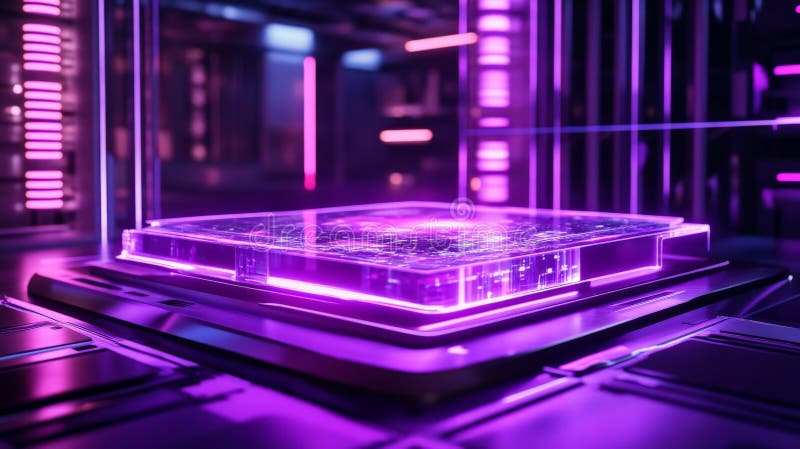 A High-tech Display Platform with a Glowing Purple Base and Dynamic ...