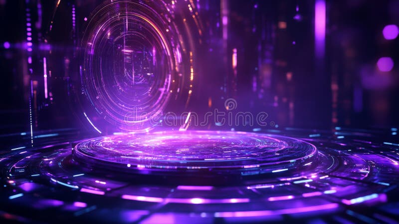 A High-tech Display Platform with a Glowing Purple Base and Dynamic ...
