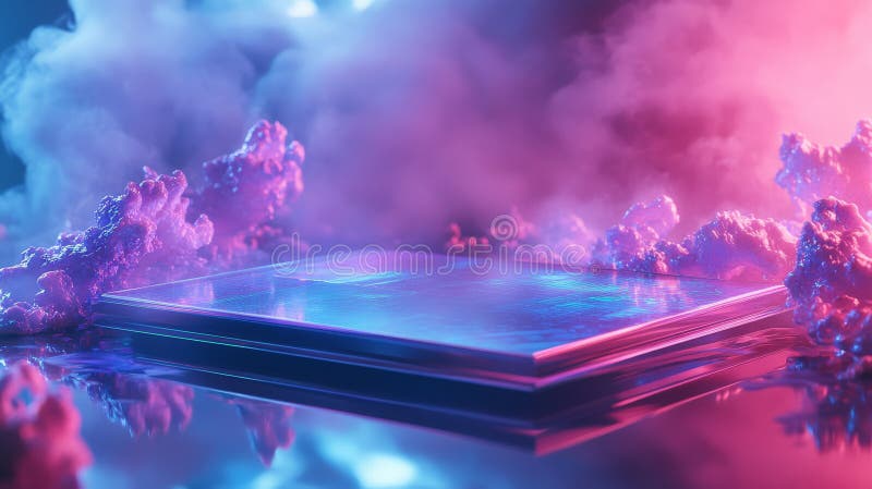 A High-tech Display Platform with a Reflective Surface, Illuminated by ...