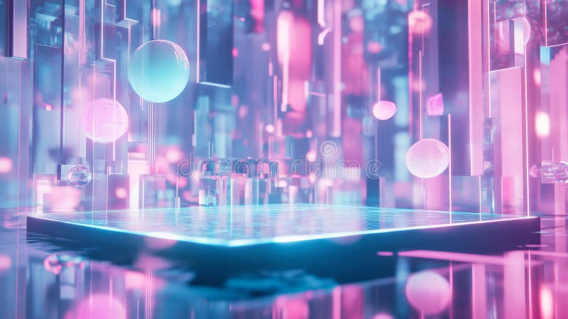 A High-tech Display Platform with a Reflective Surface, Illuminated by ...