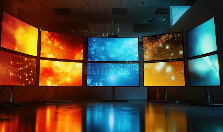 High-tech Display Setup with Multiple Monitors Showcasing Vibrant ...