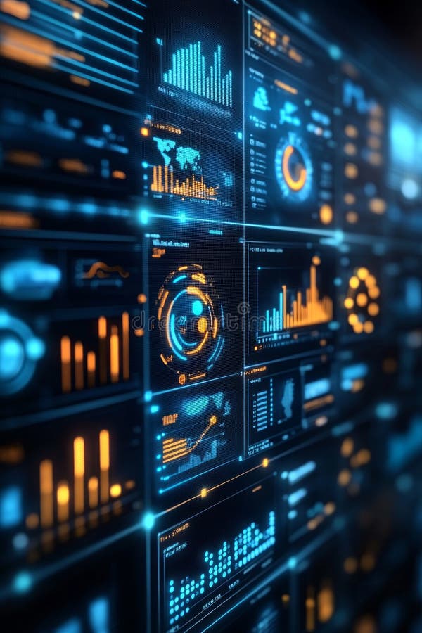High-tech Display Showcases Numerous Graphs and Charts Visualizing Data ...