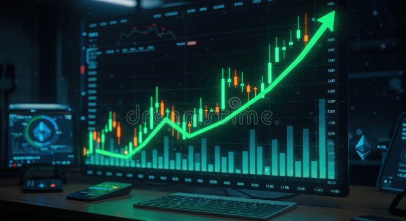 Dual Green Candlestick Charts with a High-tech Design Stock ...