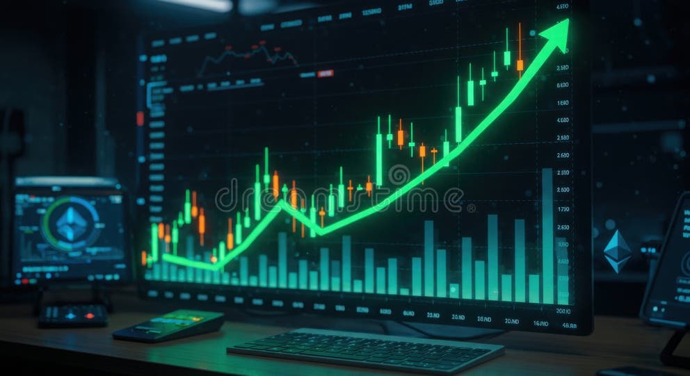 Dual Green Candlestick Charts with a High-tech Design Stock ...