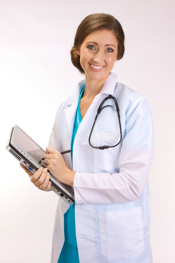 Hi-tech Nurse with Tablet PC Stock Photo - Image of care, brunette ...