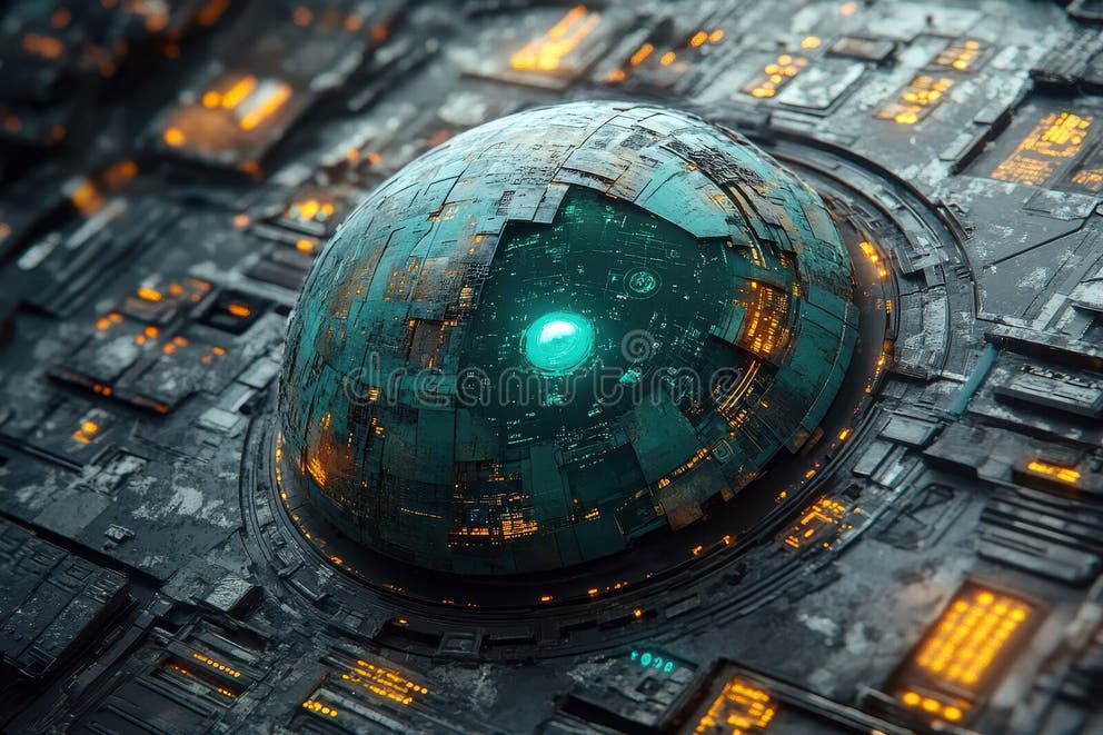 Futuristic Dome Structure Illuminated with Neon Lights and Digital ...