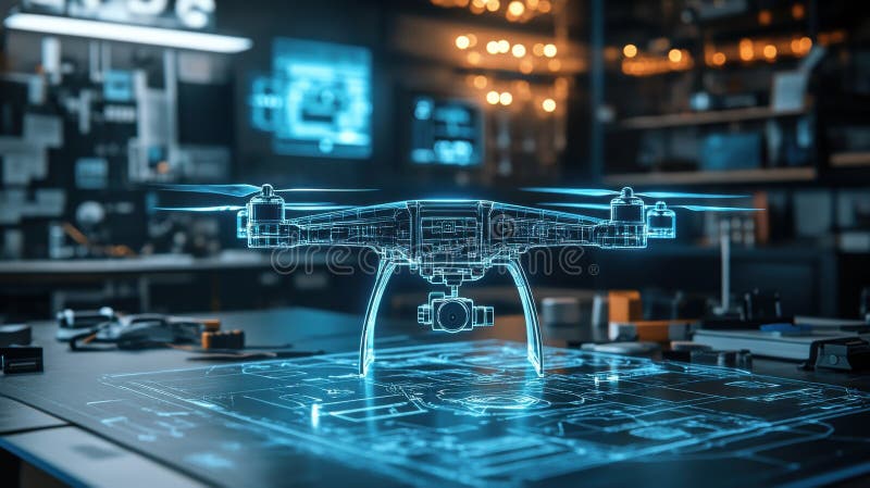 High-tech Drone Blueprint Visualization in a Modern Laboratory ...