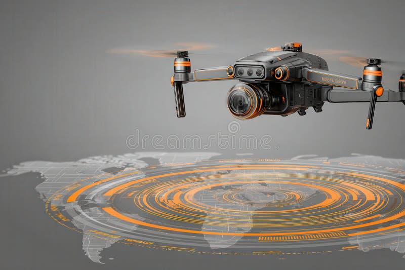Flying Drone with Advanced Technology Over a Digital Map Showcasing ...