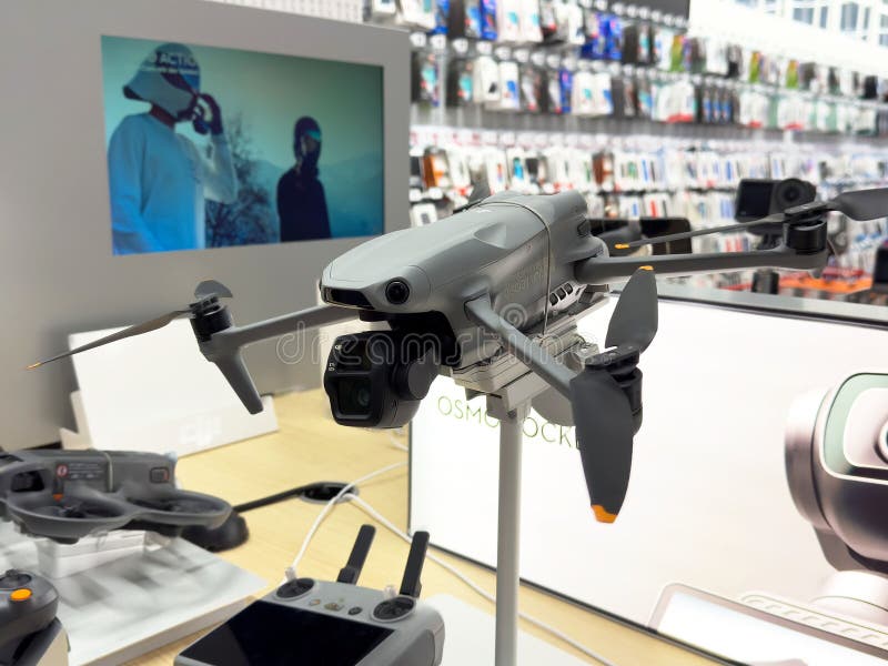 High-tech Drone Display in Electronics Store with Remote Control and ...
