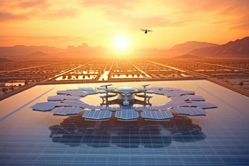 High-tech Drone Flying Over Solar Panel Installation Stock Illustration ...