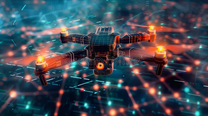 High-tech Drone with Illuminated Circuits and Propeller Over Glowing ... High-tech Drone with Illuminated Circuits and Propeller Over Glowing ...