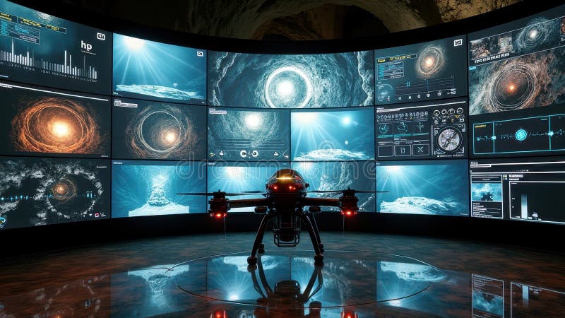 High-tech Drone Monitoring Control Center in a Futuristic Setting Stock ...