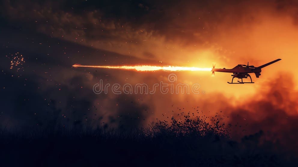 High Tech Drone Over City Scans for Explosion and Enemy Activity Stock ...