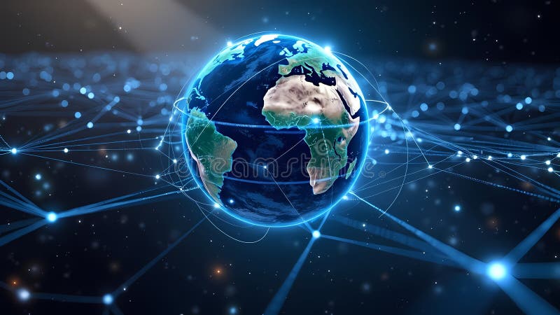 High-Tech Earth with Network Connections in Setting Stock Illustration ...