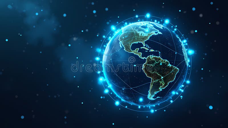High-Tech Earth with Pathways in Cosmic Backdrop Stock Photo - Image of ...