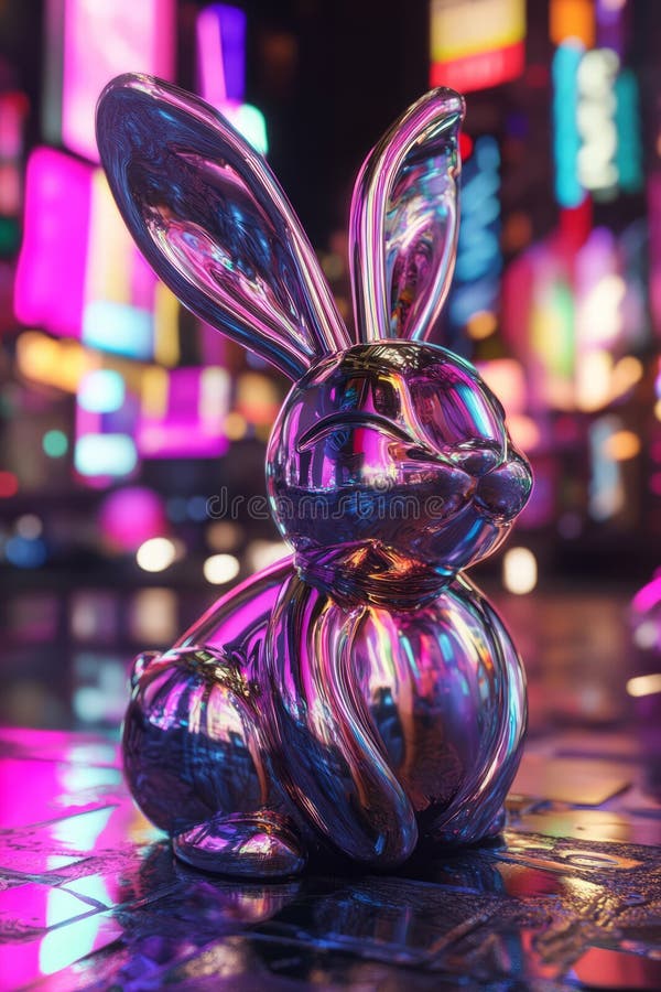 A High-tech Easter Bunny Made Entirely of Smooth Chrome, Reflecting ...