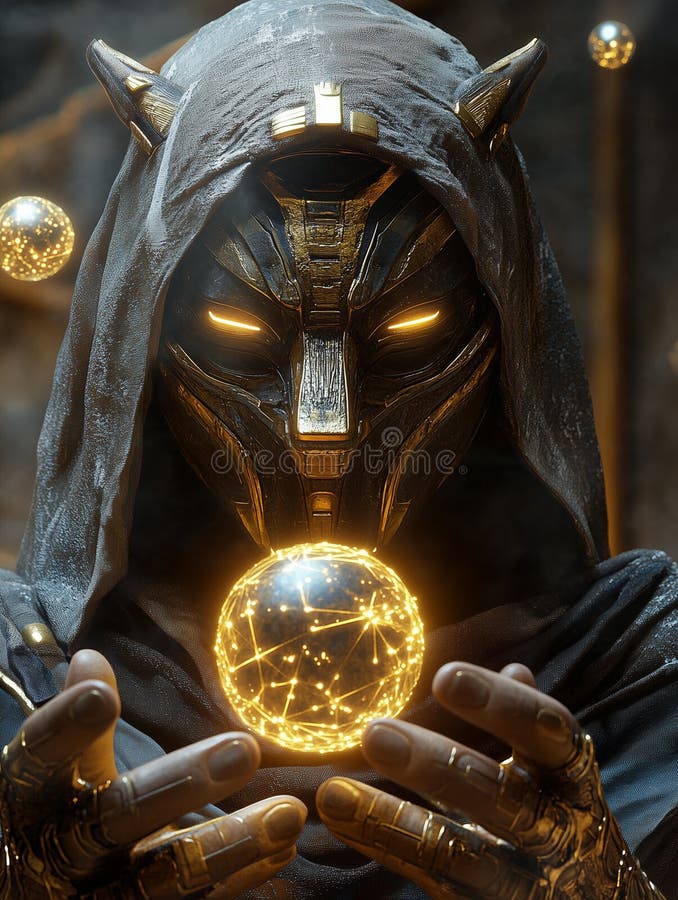 High-tech Egyptian Pharaoh Holding a Glowing Sphere in a Futuristic ...